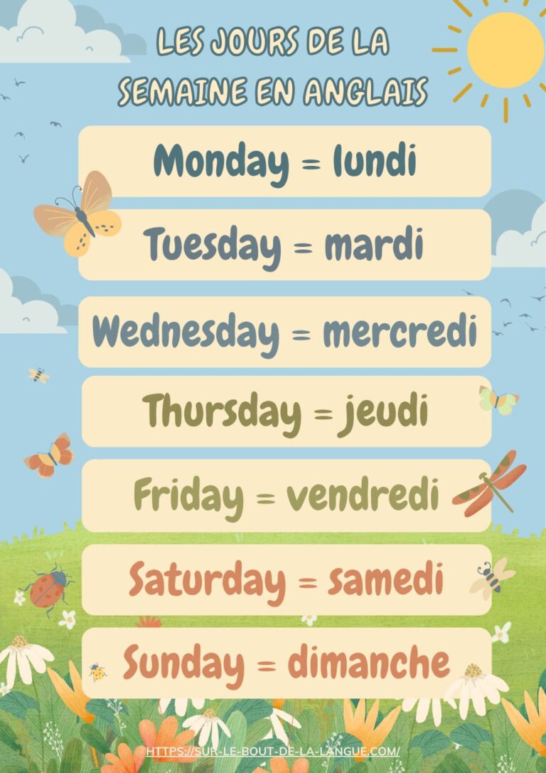 Les 7 jours de la semaine en anglais (pdf) + leurs origines Les 7 jours de la semaine en anglais (pdf) + leurs origines